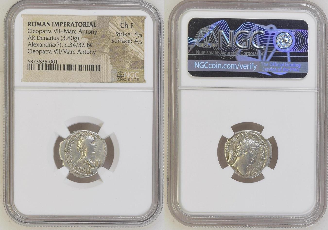 ROMAN IMPERATORIAL Silver Denarius Cleopatra VII and Marc Antony ...