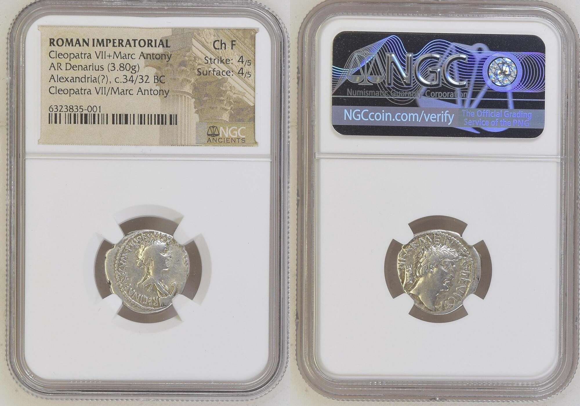 ROMAN IMPERATORIAL Silver Denarius Cleopatra VII and Marc Antony ...