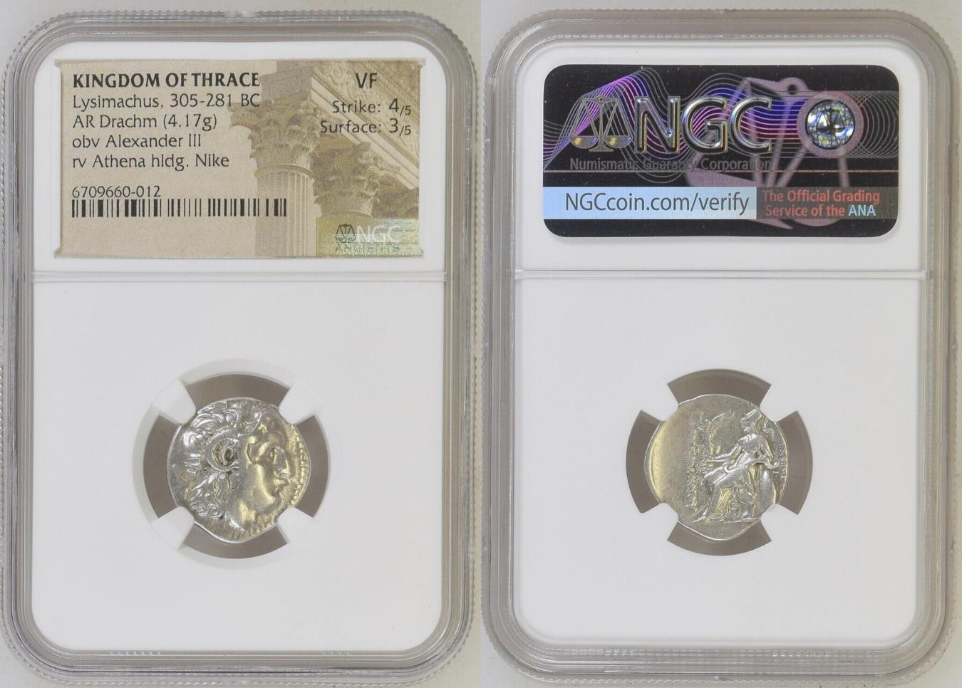 KINGS OF THRACE. Lysimachos, 305-281 BC. Drachm (4.17 g, 12 h Ephesos. NGC