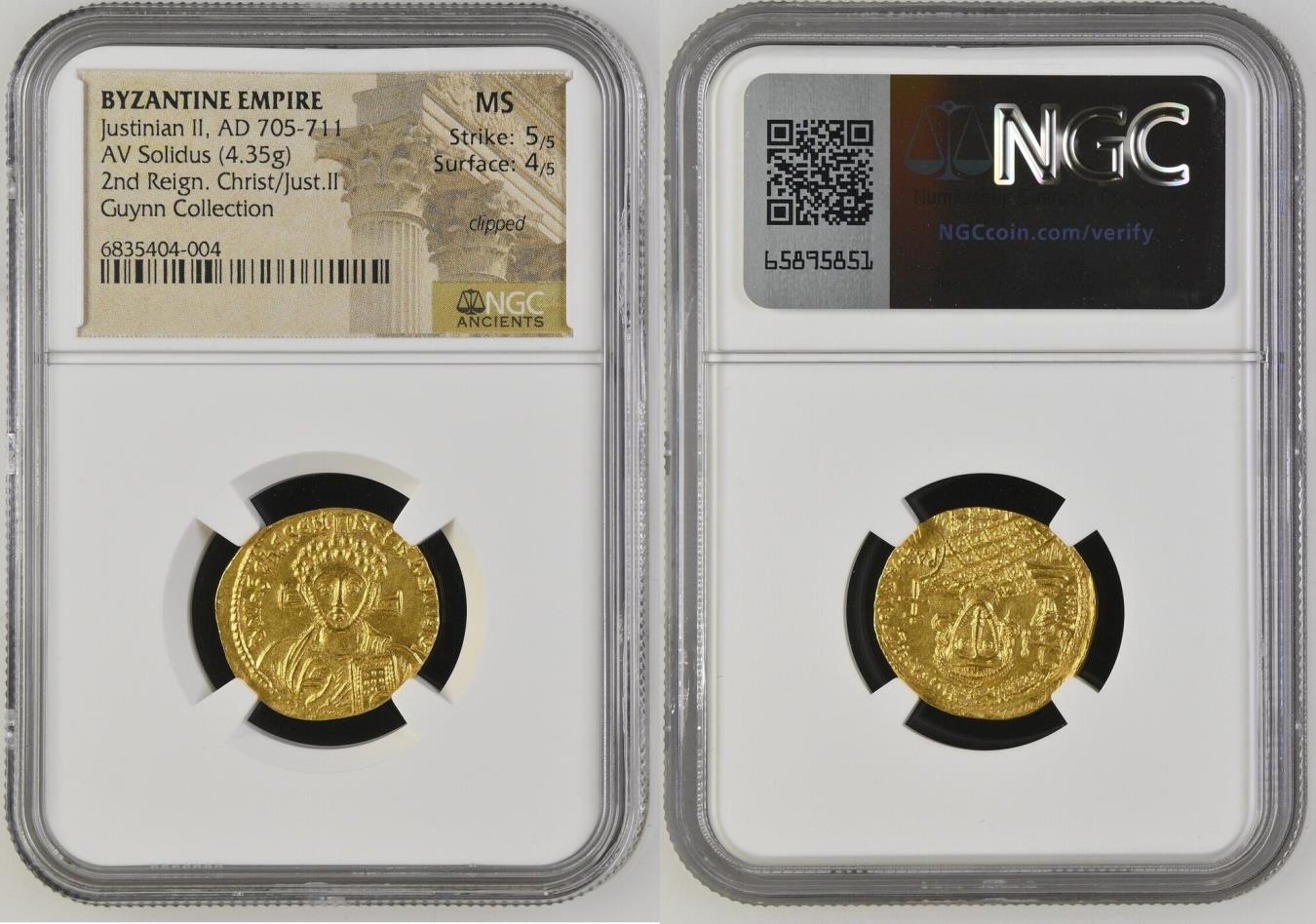 Justinian II Rhinotmetus, Second Reign (AD 705-711). AV solidus (21mm ...