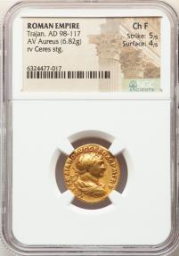Trajan (AD 98-117). AV aureus (20mm, 6.82 gm, 7h). NGC | Roman Imperial Coins