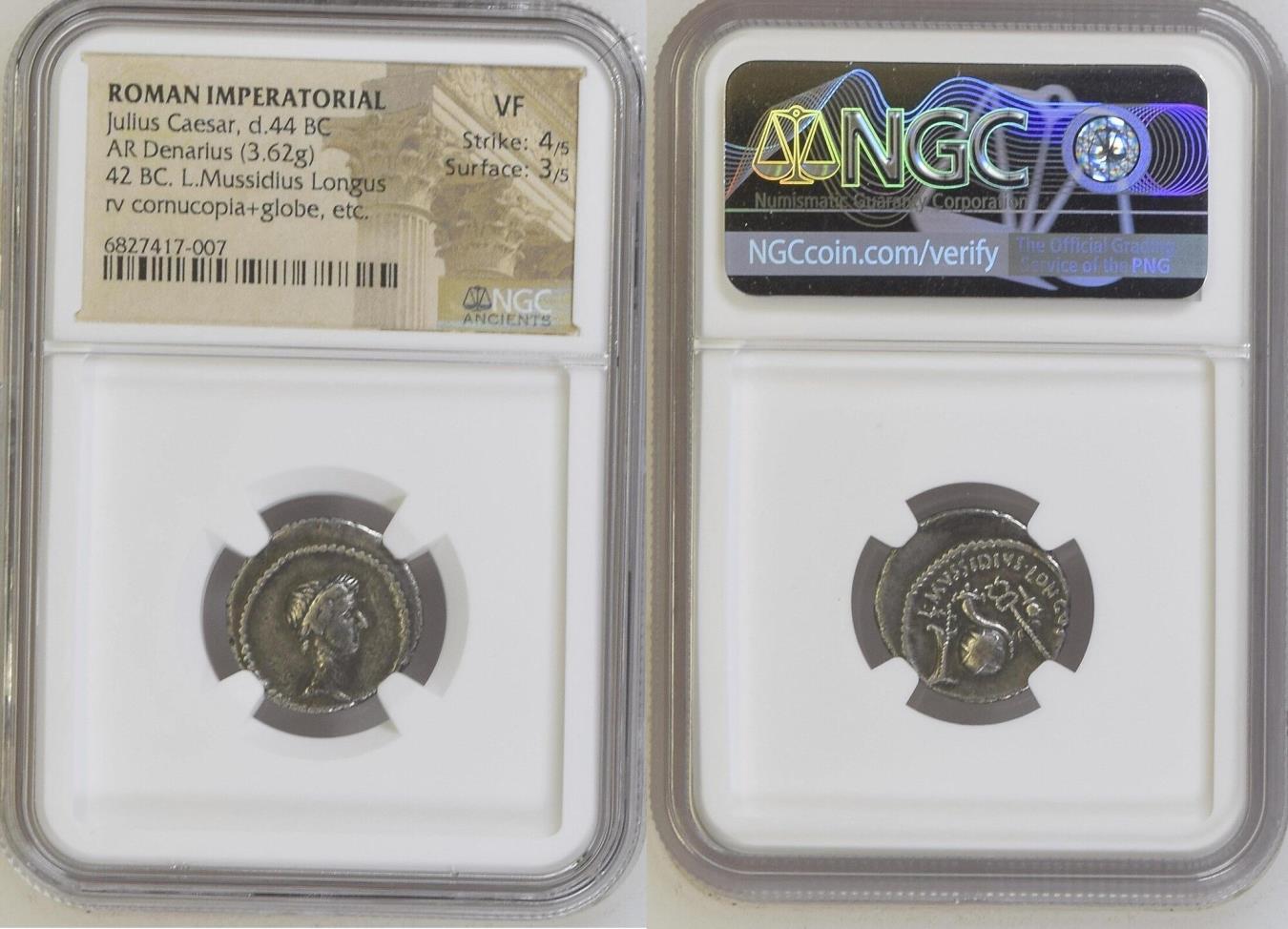 Divus Julius Caesar (49-44 BC), with L. Mussidius Longus, as Moneyer ...