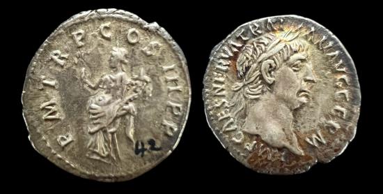 Roman Empire, Trajan Silver Denarius – Rome Mint, Circa AD 100, Choice VF