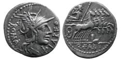 ROMAN REPUBLIC, L. Calpurnius Piso Frugi. 90 BC. Silver Denarius.