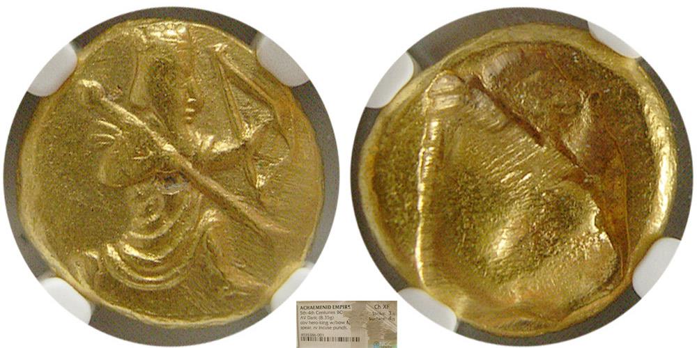 ACHAEMENID EMPIRE. Time of Xerxes II-Artaxerxes II. Gold Daric. NGC ...