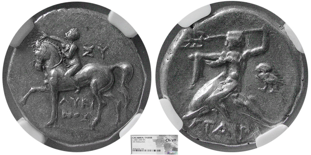 CALABRIA, Taras. Circa 280-240 BC. AR Didrachm. NGC-Choice VF.