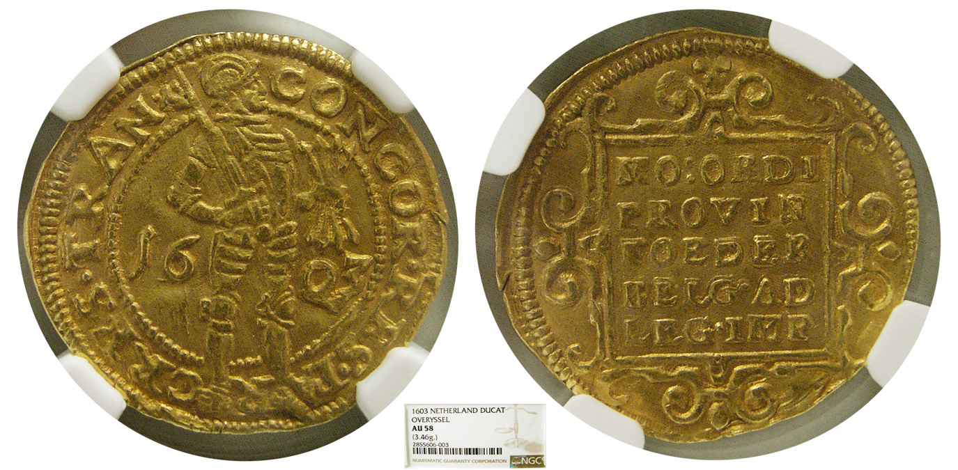 NETHERLAND, Overyssel. 1603. Provincial Gold Ducat. NGC-AU 58.