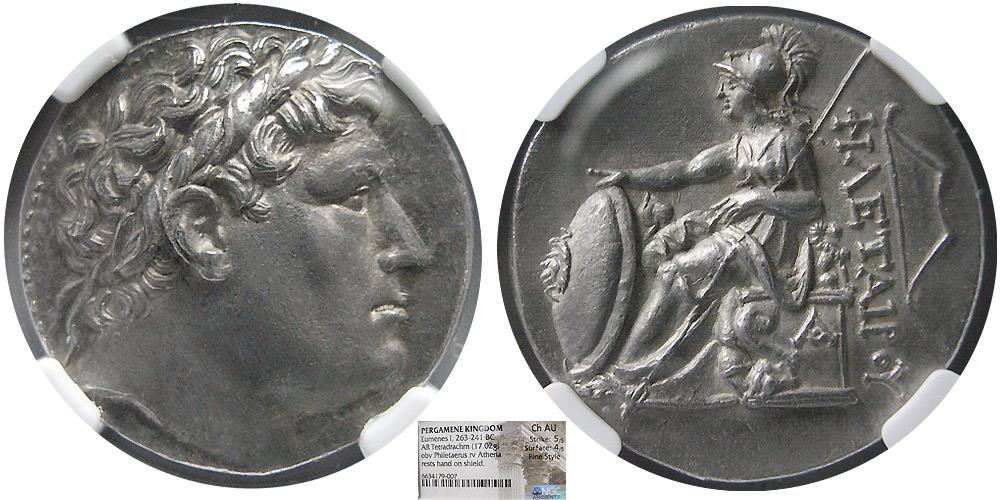 PERGAMENE KINGDOM; Eumenes I; 263-241 BC. Silver Tetradrachm. NGC ...
