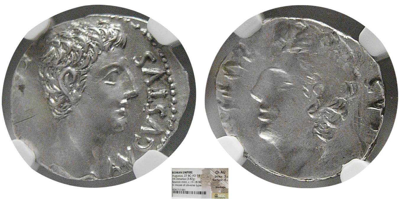 ROMAN EMPIRE; Augustus, 27 BC.- AD. 14. AR Denarius. NGC-Choice AU ...