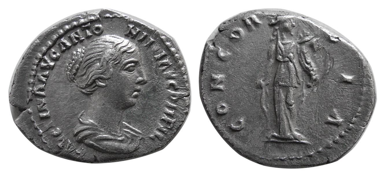 ROMAN EMPIRE; Faustina II. 149-152 AD. AR Denarius. Lovely style.