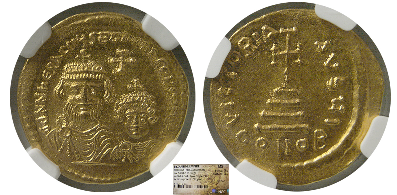 BYZANTINE EMPIRE, Heraclius with Heraclius Constantine. Gold Solidus ...