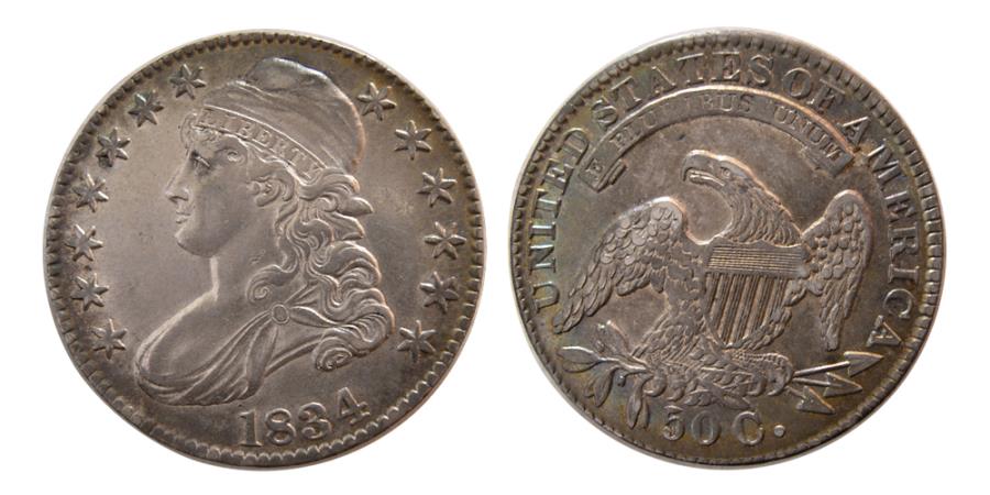 UNITED STATES. 1834 Liberty. 50 Cents. Early US Classic Head. Choice AU.