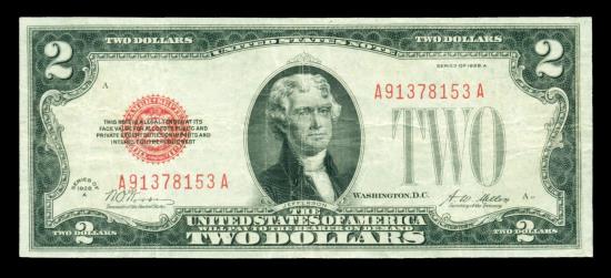 UNITED STATES: 1928-A $2 Red Seal Banknote Paper Money | World Paper Money