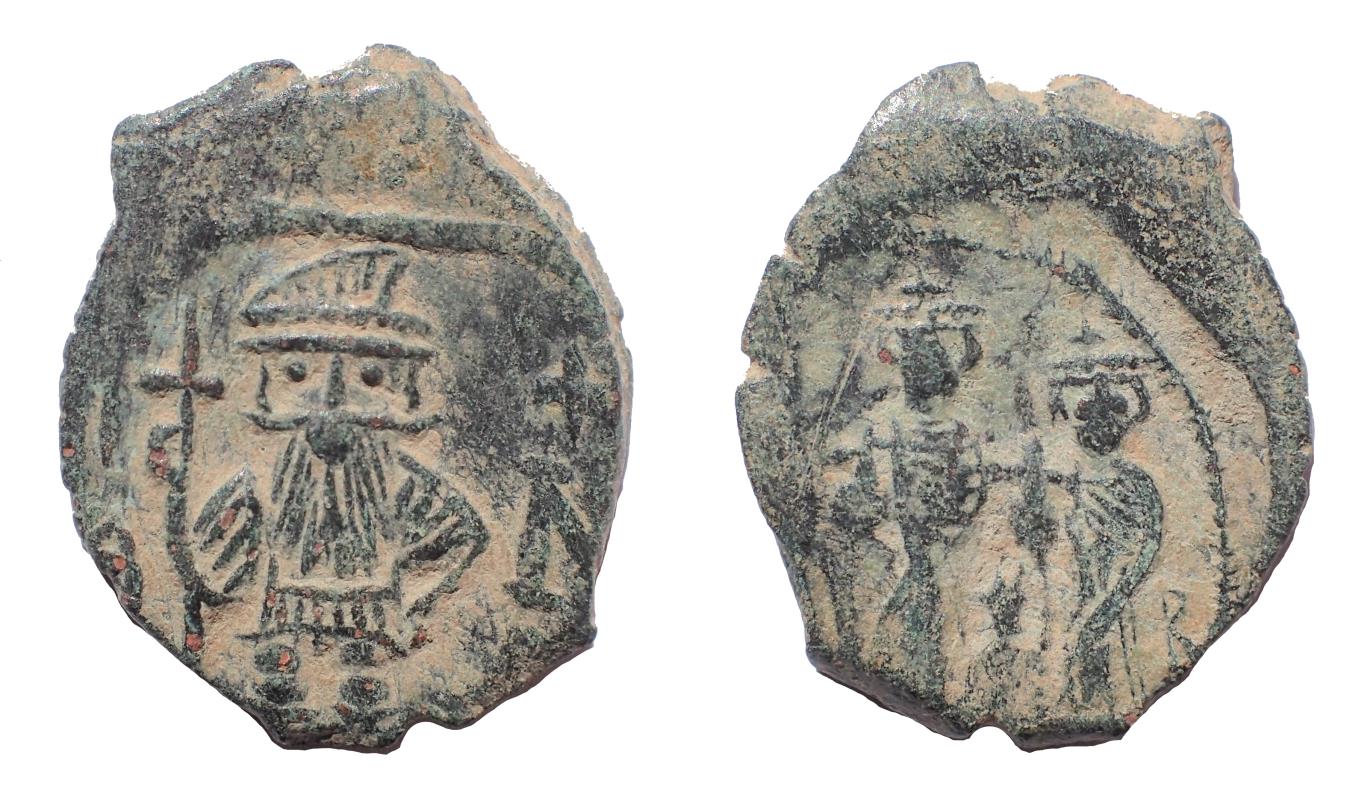 Constans II, with Constantine IV, Heraclius, and Tiberius, 641-668. Follis
