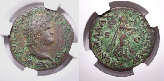 Nero, as Apollo playing lyre (AD 54-68). AE As. NGC VF