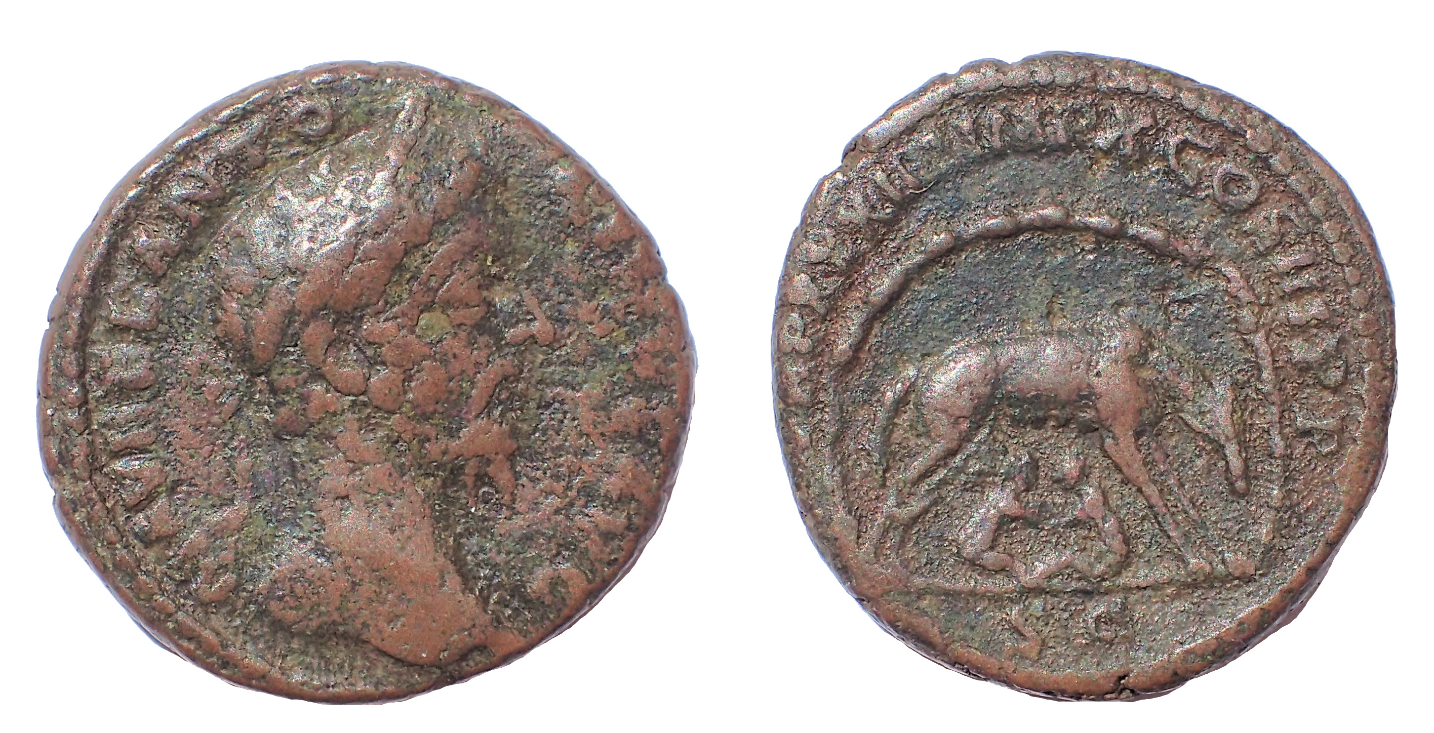 Marcus Aurelius. AD 161-180. Æ As. Romulus and Remus. Rare. | Roman ...