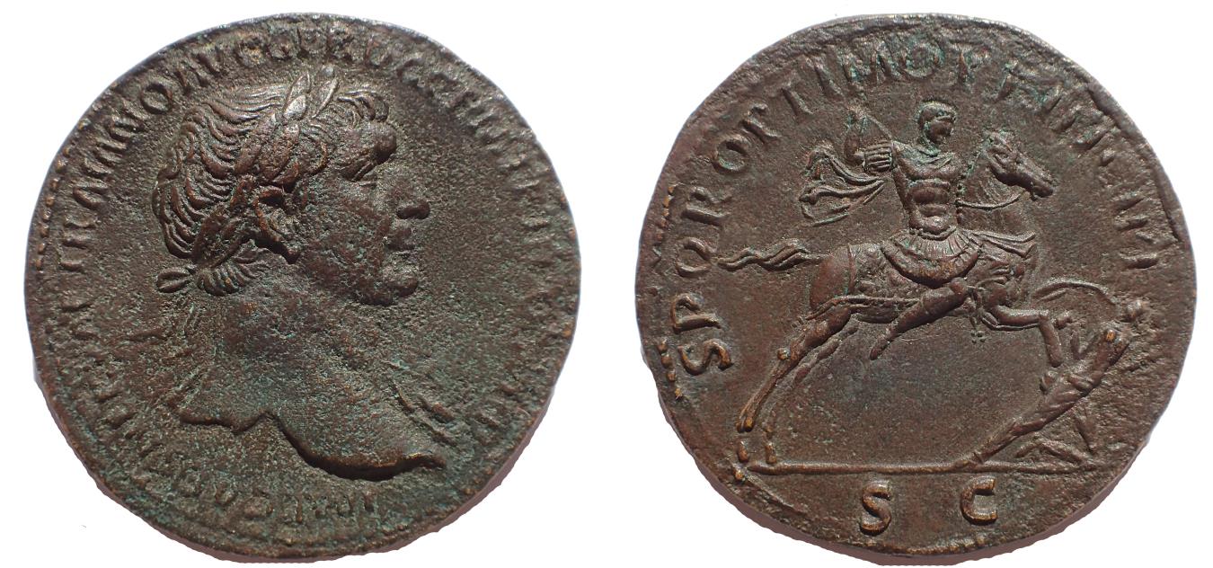 Trajan, 98-117 AD. AE Sestertius. Exceptional reverse detail.