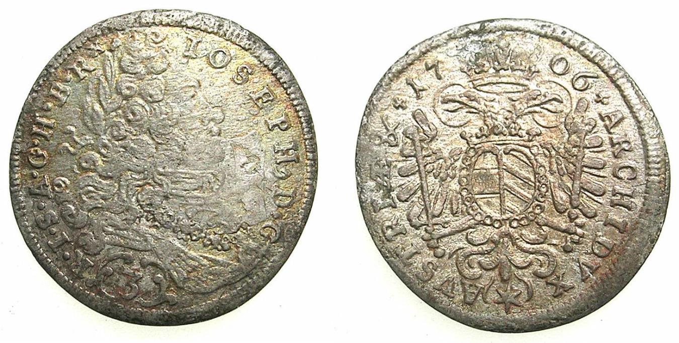 AUSTRIA.Joseph I H.R.E. AD 1705-1711.AR.3 Kreuzer.1706.Star.Munich mint ...