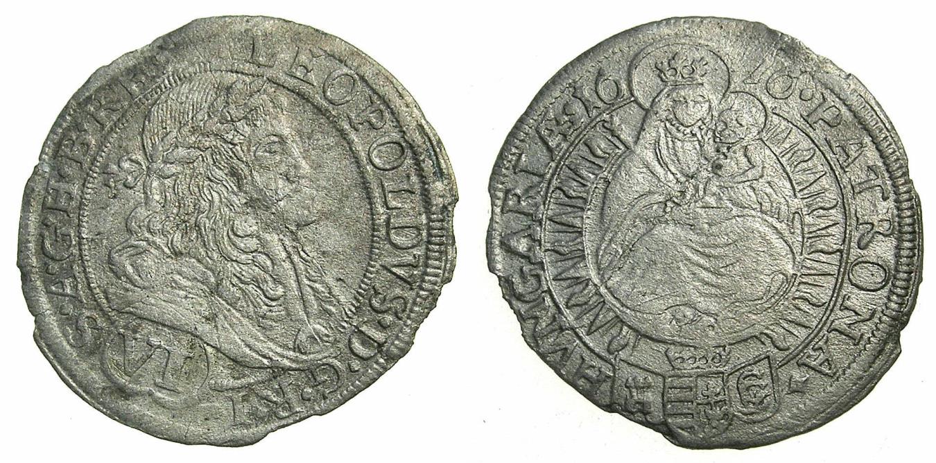AUSTRIA - HUNGARY.Leopold I H..R.E AD 1657-1705.AR.6 Kreuzer.1676 ...