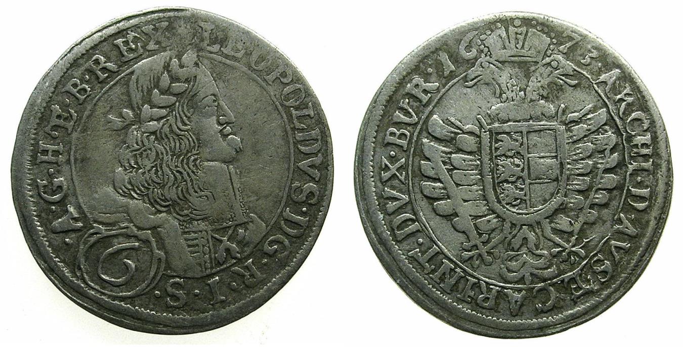 AUSTRIA.Leopold I H..R.E AD 1657-1705.AR.6 Kreuzer.1673.Saint Veit mint.