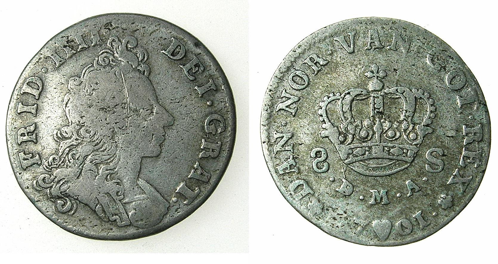 DENMARK.Frederik IV AD 1699-1730.AR.8 Skilling 1701. | European Coins