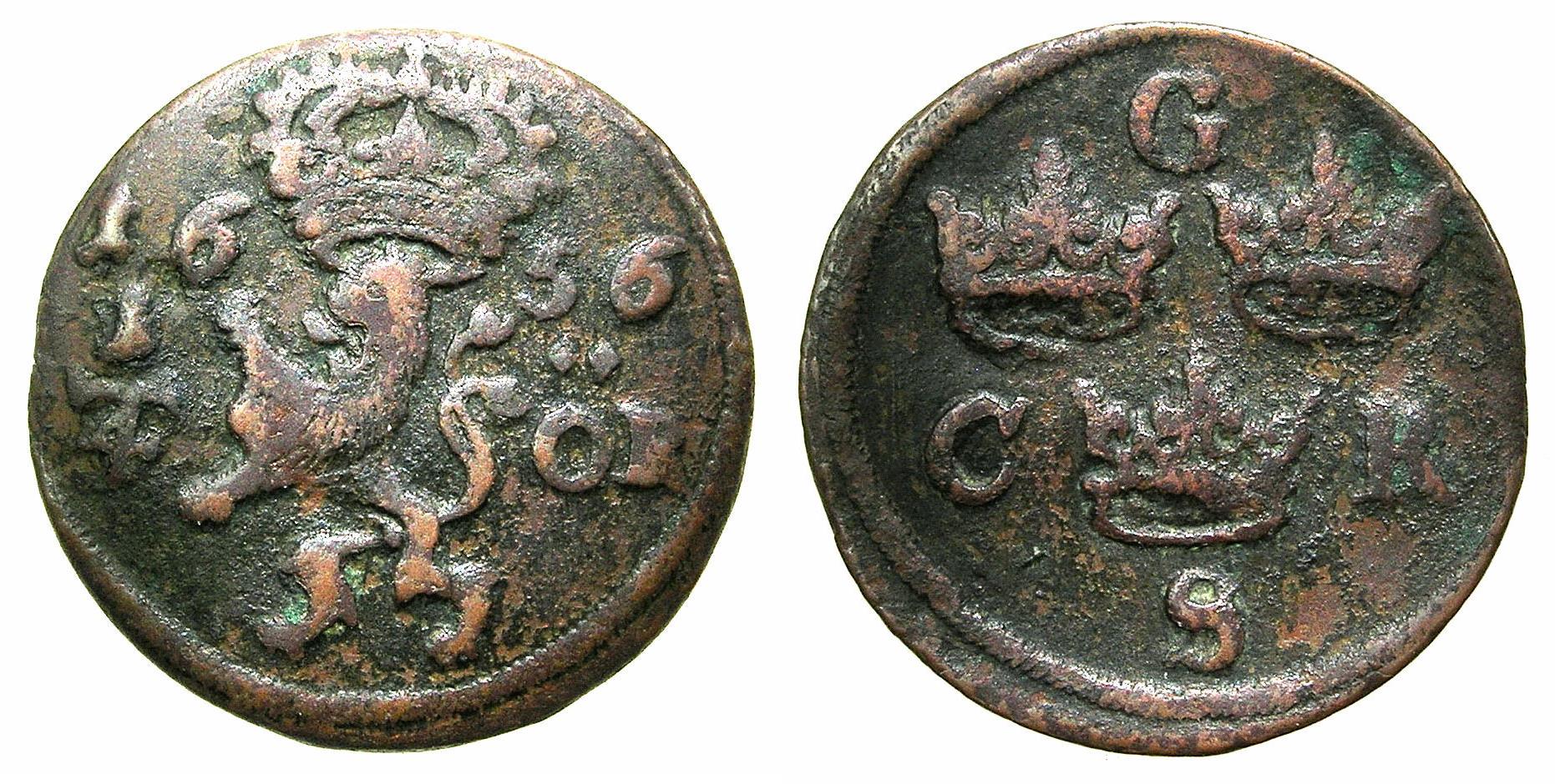 SWEDEN.Carl X Gustavus AD 1654-1660.AE.Quarter Ore.1656. | European Coins