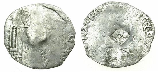 SERBIA.Stefan Uros IV Dusan as King AD 1331-1345.AR.Dinar.Reverse.Bulgarian countermark Bird ...