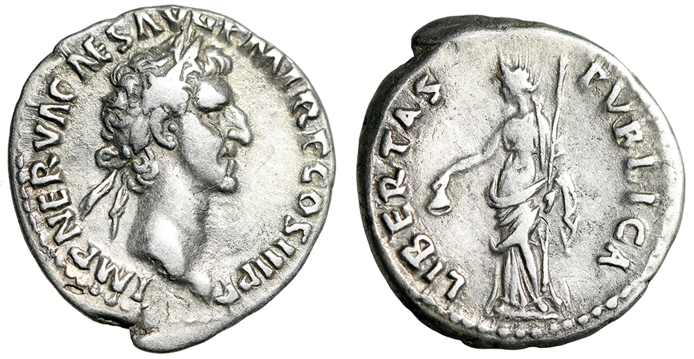 Nerva AR Denarius Libertas with Pileus Rome 97 AD Very Fine | Roman ...