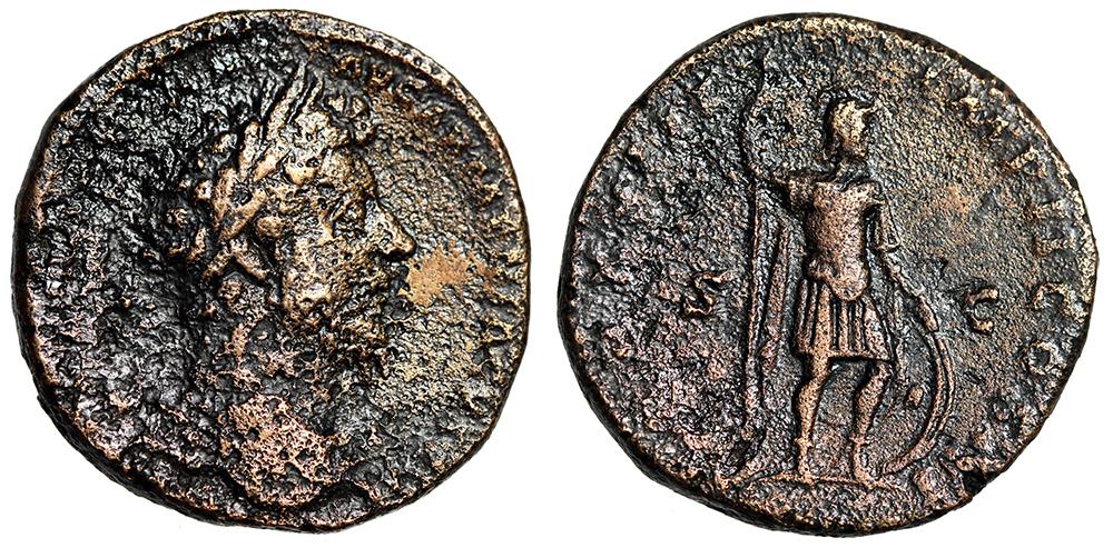 Marcus Aurelius Sestertius Mars, Spear & Shield Rome 163-164 AD Very Fine