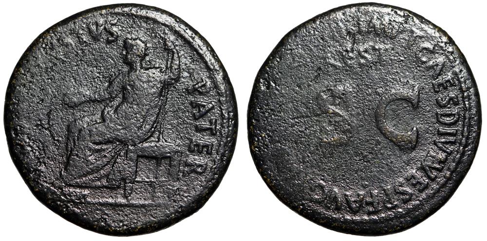 Augustus Posthumous Sestertius Restoration Issue Under Titus Scarce