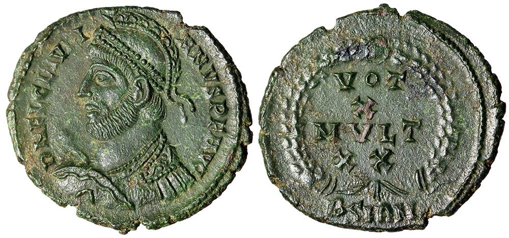 Julian II The Apostate Helmeted with Spear & Shield Sirmium Extremely Fine