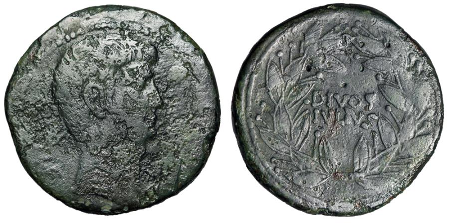 Divus Julius Caesar & Octavian AE30 DIVOS IVLIVS in Wreath Italy 38 BC