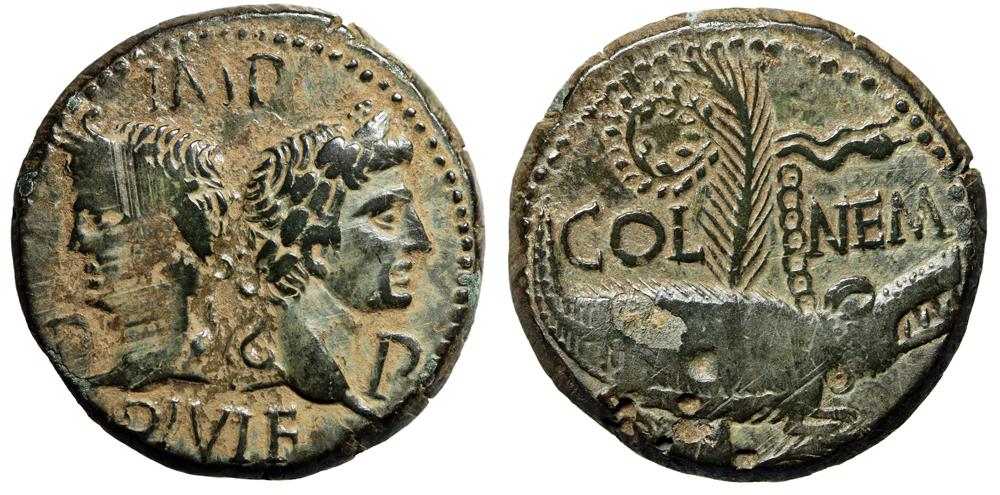 Augustus & Agrippa AE As of Nemasus Gaul Crocodile Chained to Tree ...