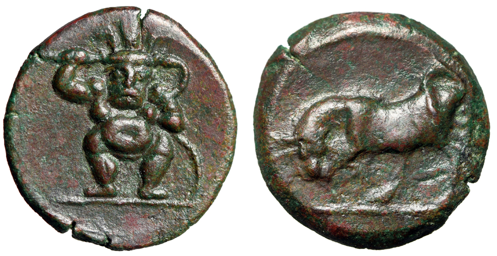 Iberia (Spain Peninsula), Ebusus Bes, Serpent / Bull Butting Extremely Fine
