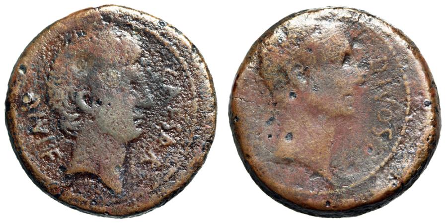 Divus Julius Caesar & Octavian AE32 Portrait of Both Italian Mint 38 BC