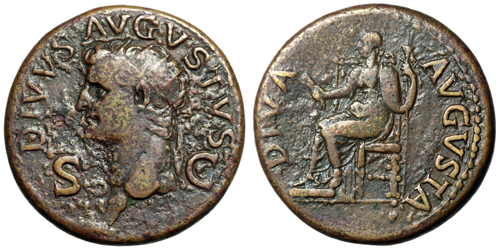 Augustus Dupondius Under Claudius I Livia Enthroned Scarce | Roman ...