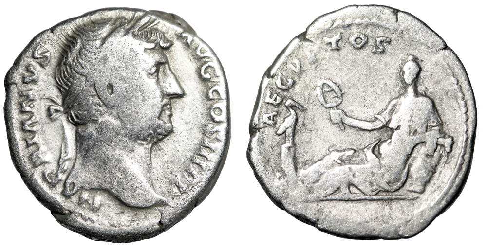 Hadrian AR Denarius Egypt Reclining, Ibis on Column Rome | Roman ...