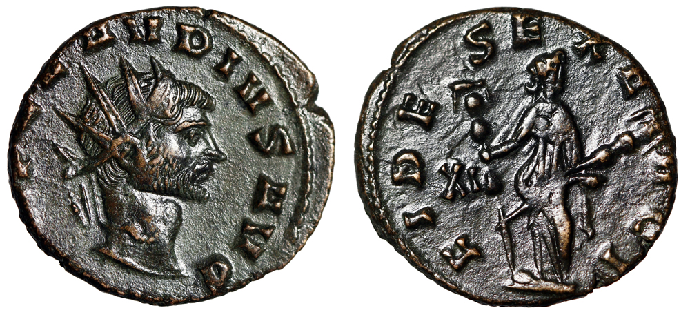 Claudius II Gothicus Antoninianus Fides, XI to left Rare Variety