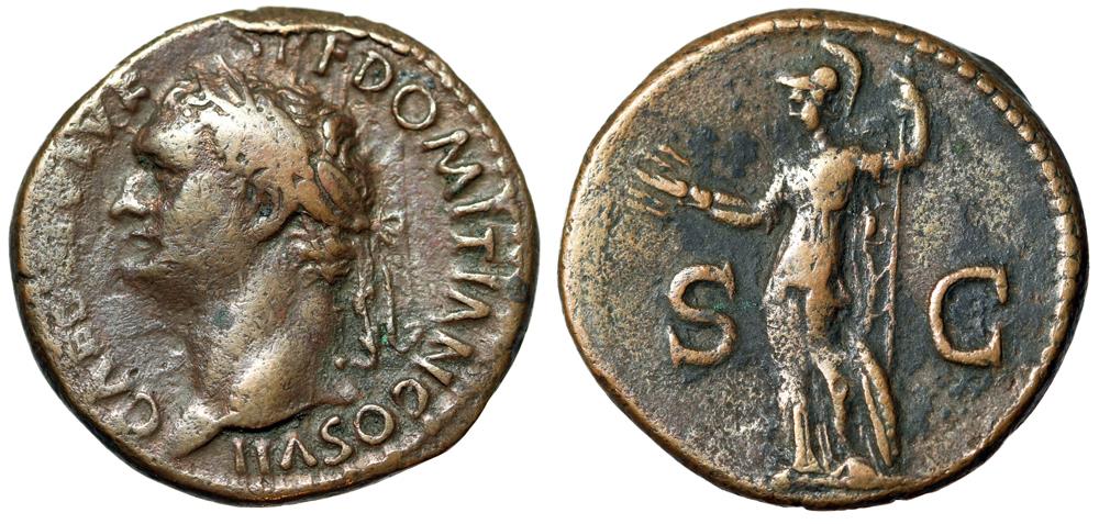Domitian as Caesar AE As Minerva with Thunderbolt RIC 315 Rare VF