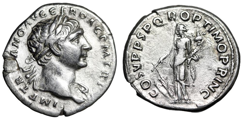 Trajan AR Denarius Fortuna with Rudder Rome 103-111 AD | Roman Imperial ...