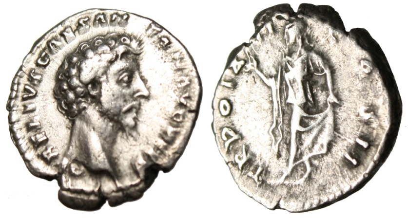 Marcus Aurelius as Caesar Silver Denarius Spes With Flower Rome RIC 437