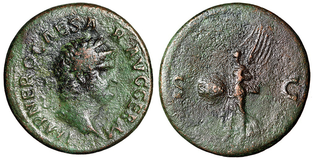 Nero AE As Victory with SPQR Shield Rome | Roman Imperial Coins
