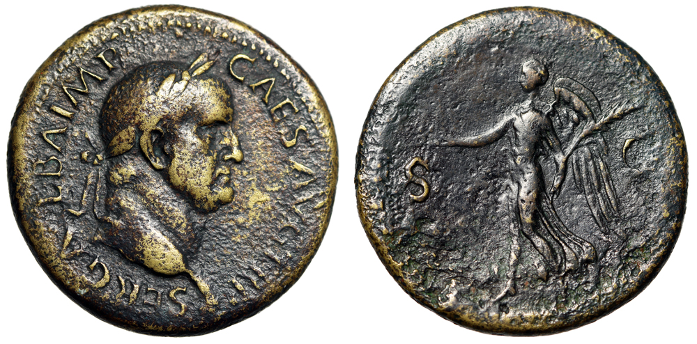 Galba Sestertius Victory with Palladium & Palm Rome | Roman Imperial Coins