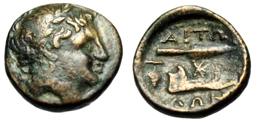 Aetolia (Aitolia) Aetolian League Spear-Head, Jaw-bone , Star & Grapes Rare