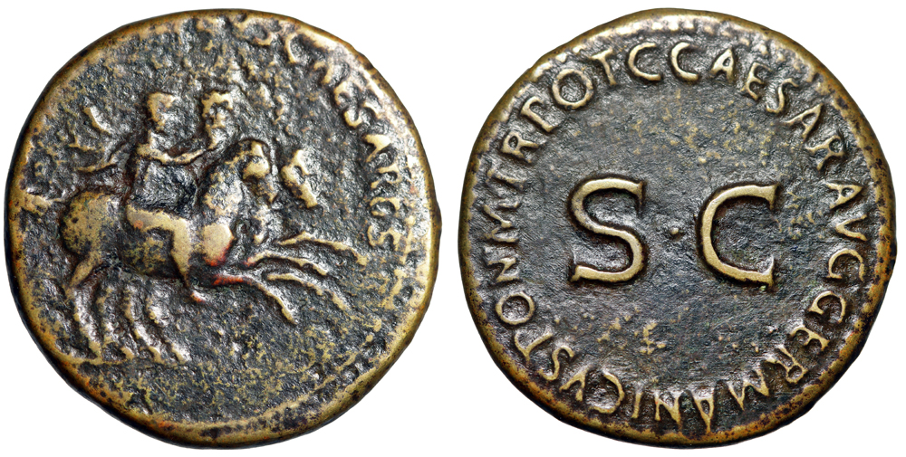Caligula (Gaius) Dupondius Nero & Drusus on Horses, SC Rome 37-38 AD
