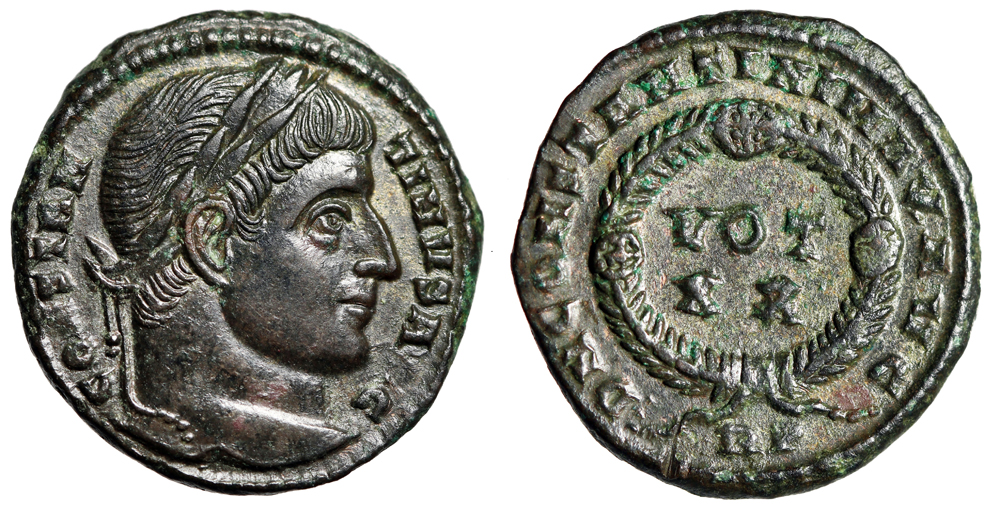 Constantine I The Great VOT XX in Wreath Rome Extremely Fine | Roman ...
