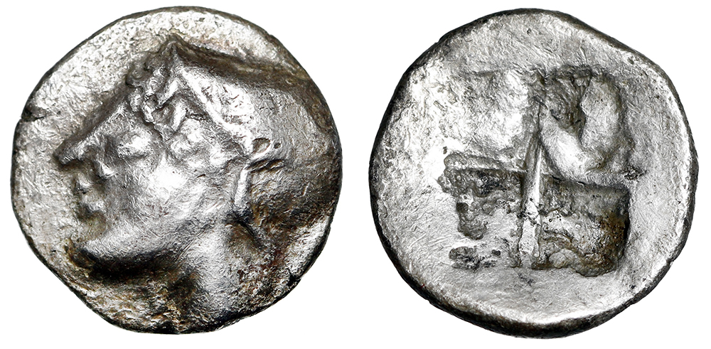 Troas, Gargara AR Obol Female in Close Fitting Cap / Incuse Square Rare