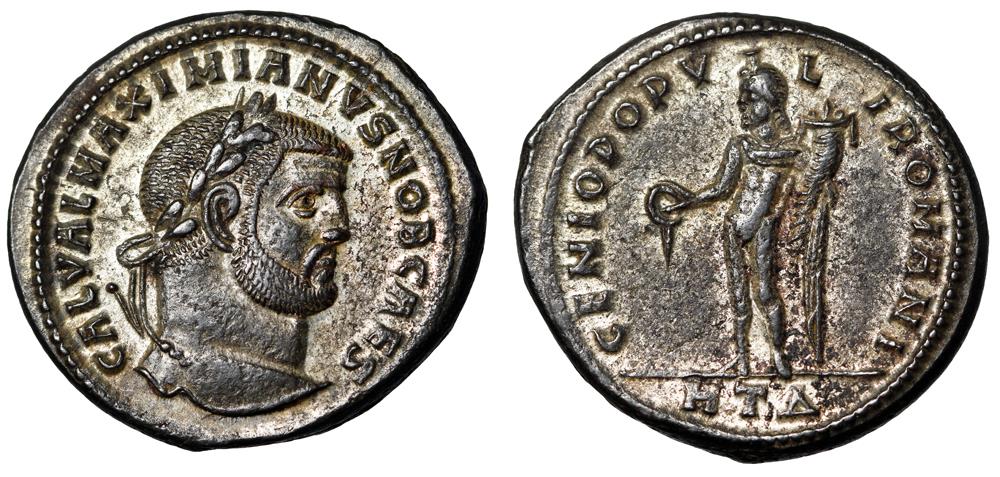 Galerius Silvered Follis Genius of the Roman People Heraclea EF