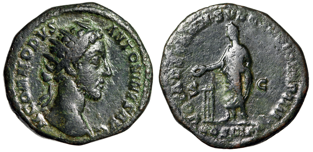 Commodus Dupondius Standing Beside Altar Rome 181 AD | Roman Imperial Coins