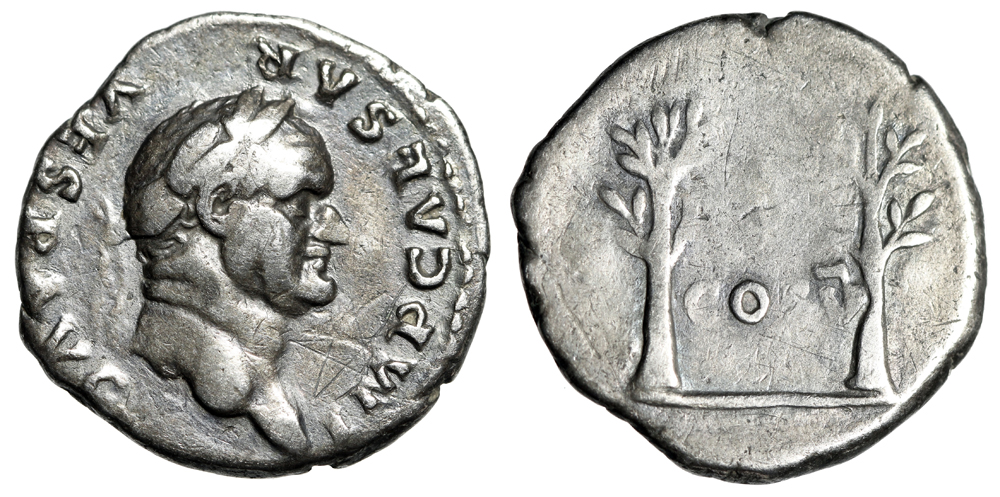Vespasian AR Denarius Two Laurel Branches 74 AD Rome | Roman Imperial Coins